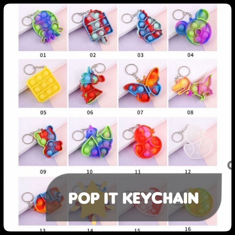 🔥 Fidget Pop It Keychain with Cute Designs Rainbow Colourful Toys for ...