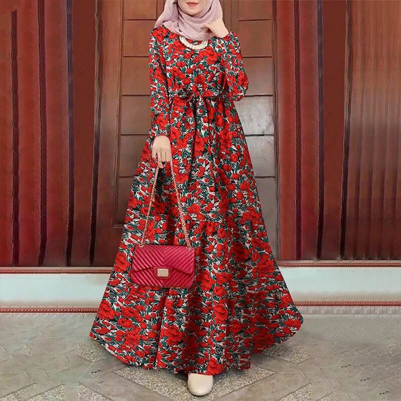 FLORAL🌸Dress Muslimah Long Sleeve Red purple yellow Floral Dress ...