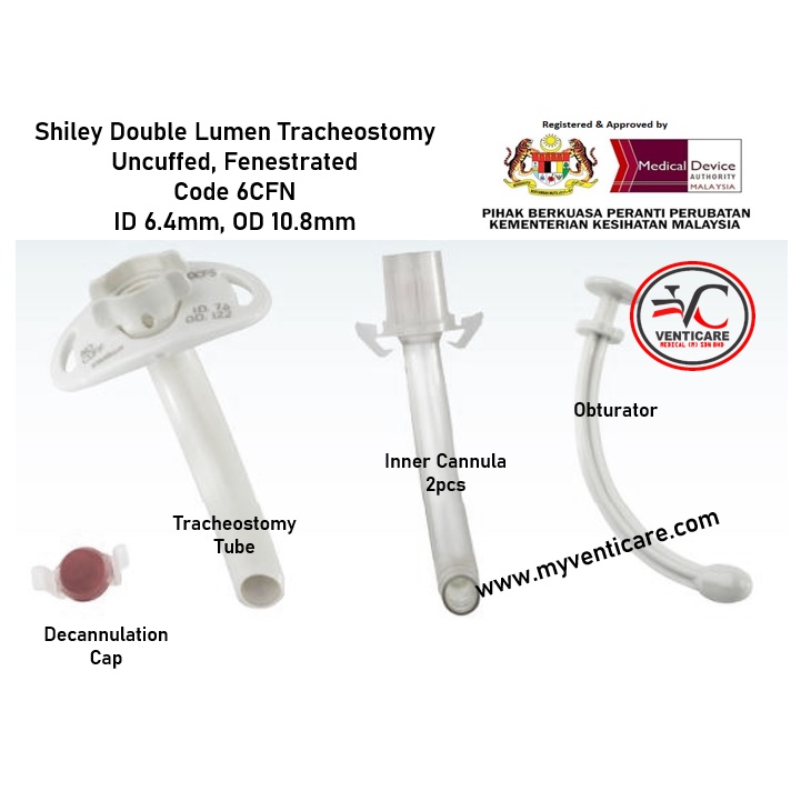 SHILEY TRACHEOSTOMY TUBE , DOUBLE LUMEN, CUFFLESS FENESTRATED WITH ...