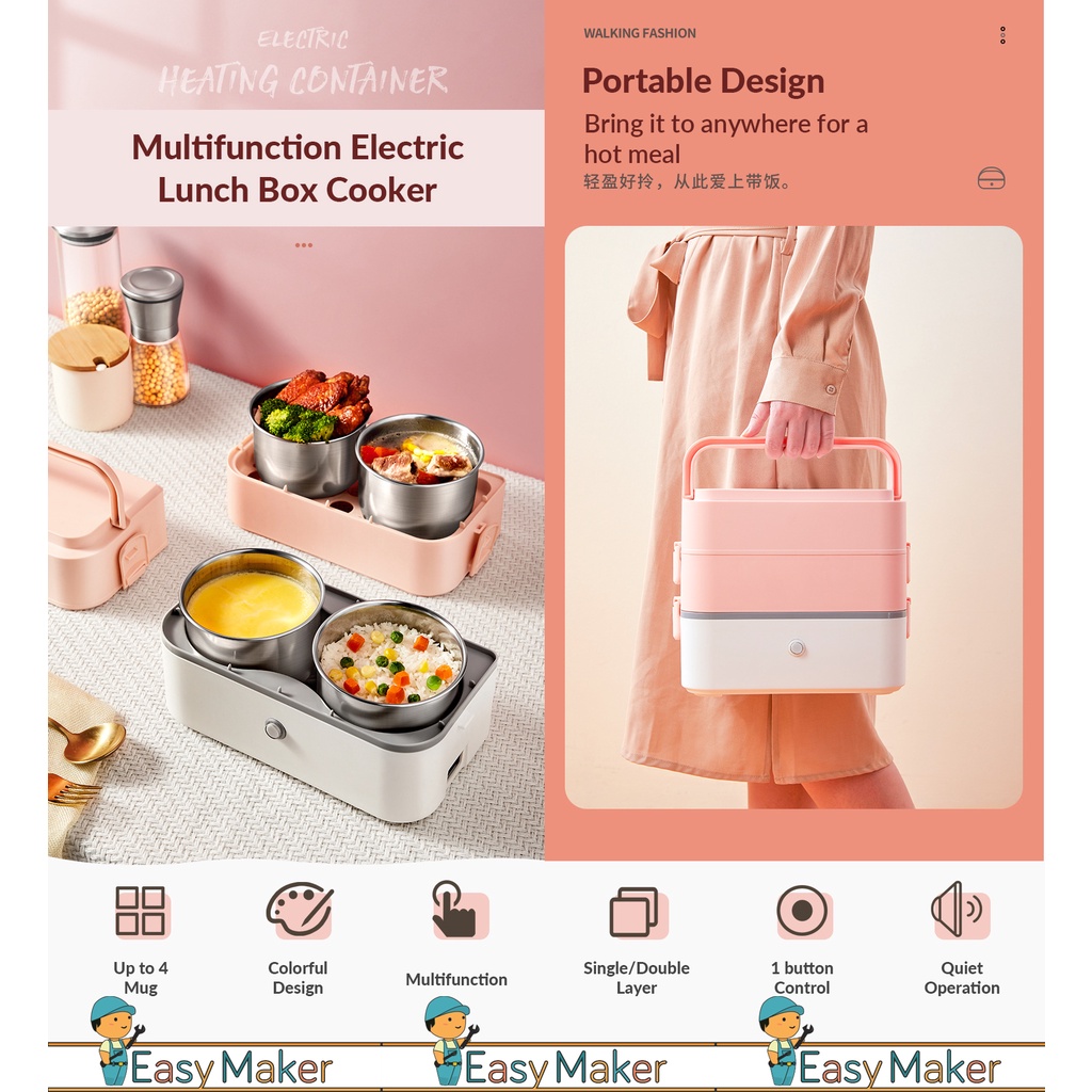 Portable Electric Lunch Box Heating Double Layer Stainless Steel Lunch Box Electric Reheating ...