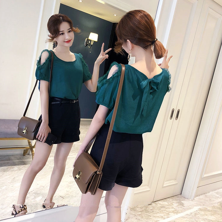 Sexy top midi crop tops chiffon short-sleeved women's summer 2019 new ...