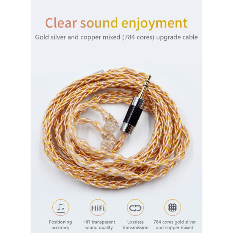 KZ Gold Silver & Copper (784 wires) 8-core braid IEM Upgrade Cable ...