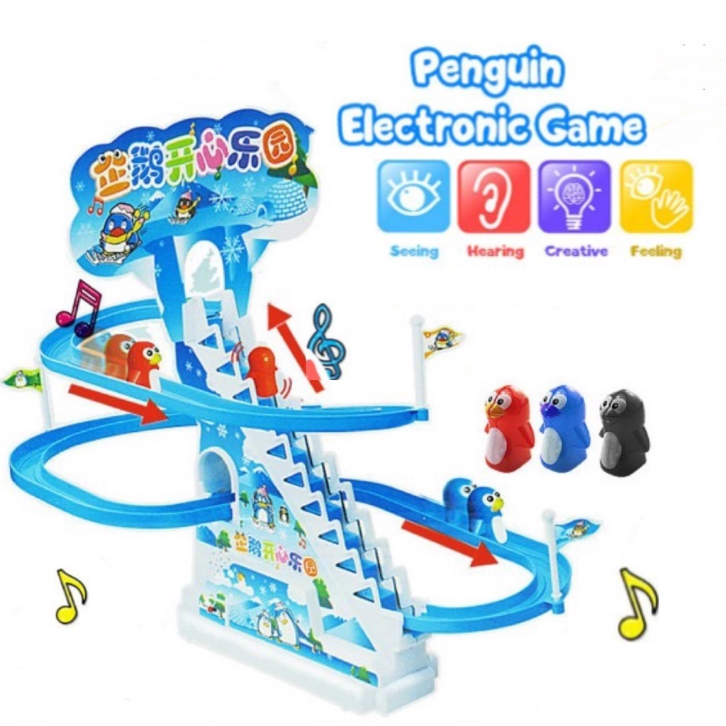 Children Kids Assembly Electric Cartoon Penguin Climb Stairs Sliding ...