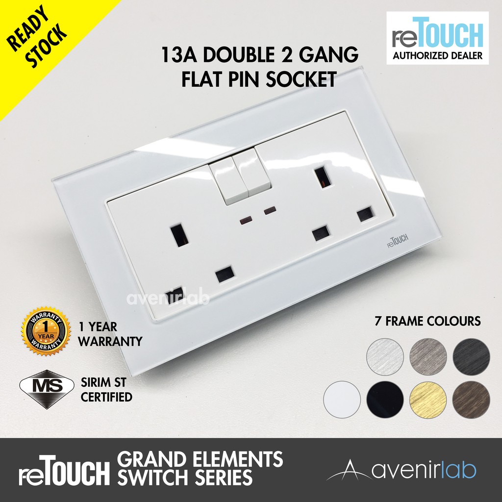 reTouch Grand Elements 2 Gang Double 13A Flat Pin Designer Switch ...