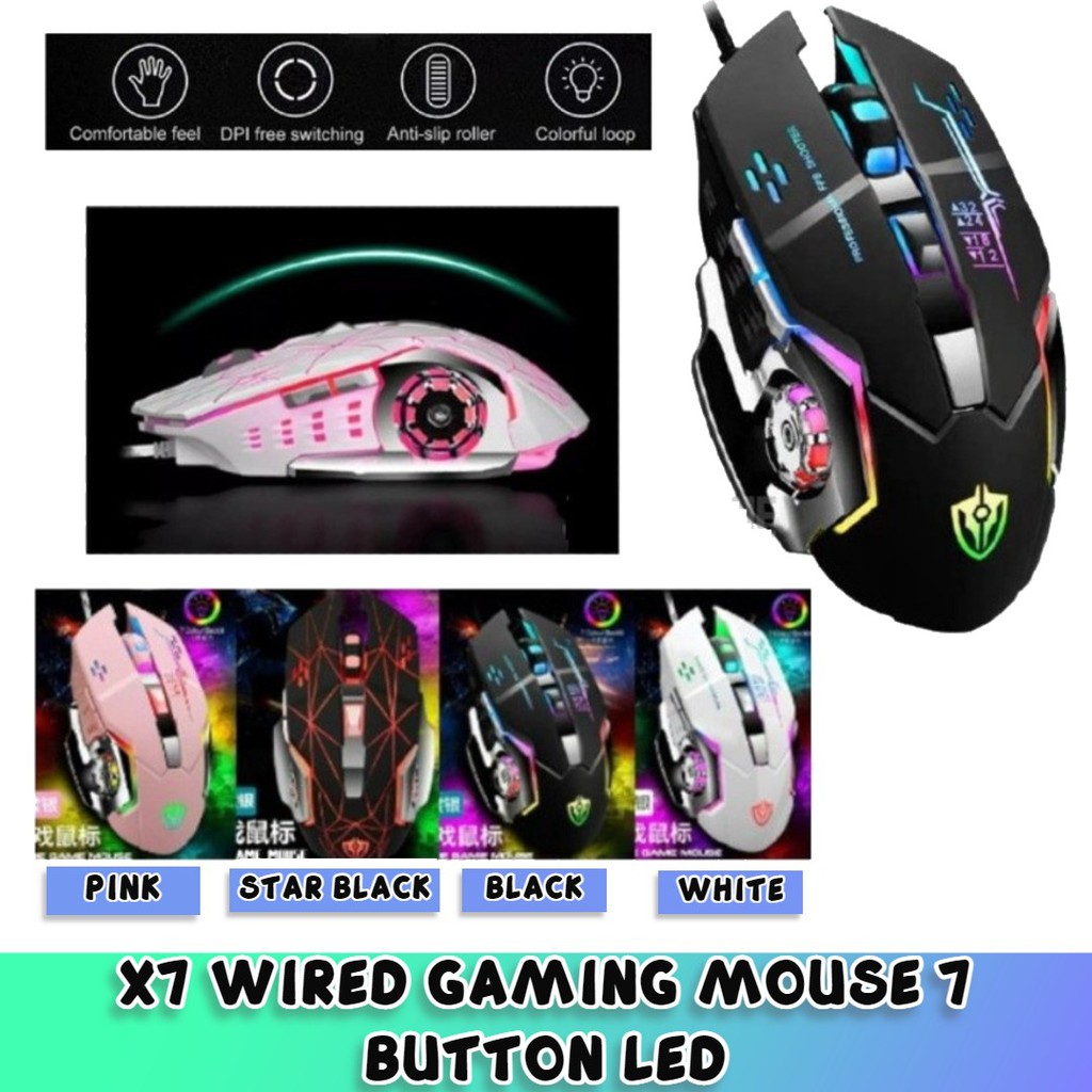 ~Ship From KL~ X7 Wired Gaming Mouse 7 Button LED 3200 DPI USB Computer ...