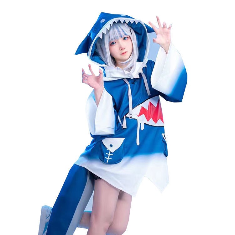 【COD】4pcs/ set Hololive Gawr Gura Cosplay Costume wig ENG Shark Costume ...