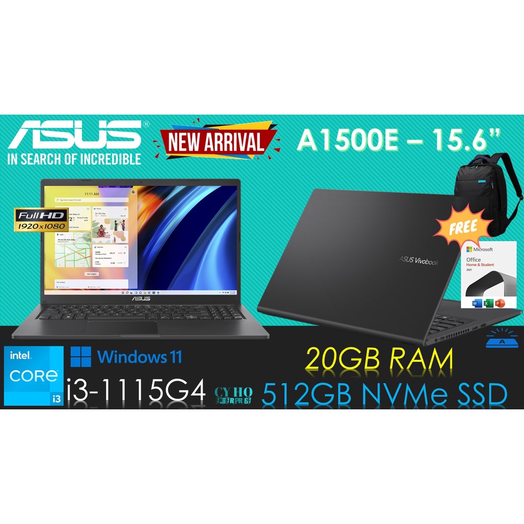 ASUS NEW A1500E / A516 i3-1115G4+512GB NVMe SSD+1TB HDD/ BACKLIT ...