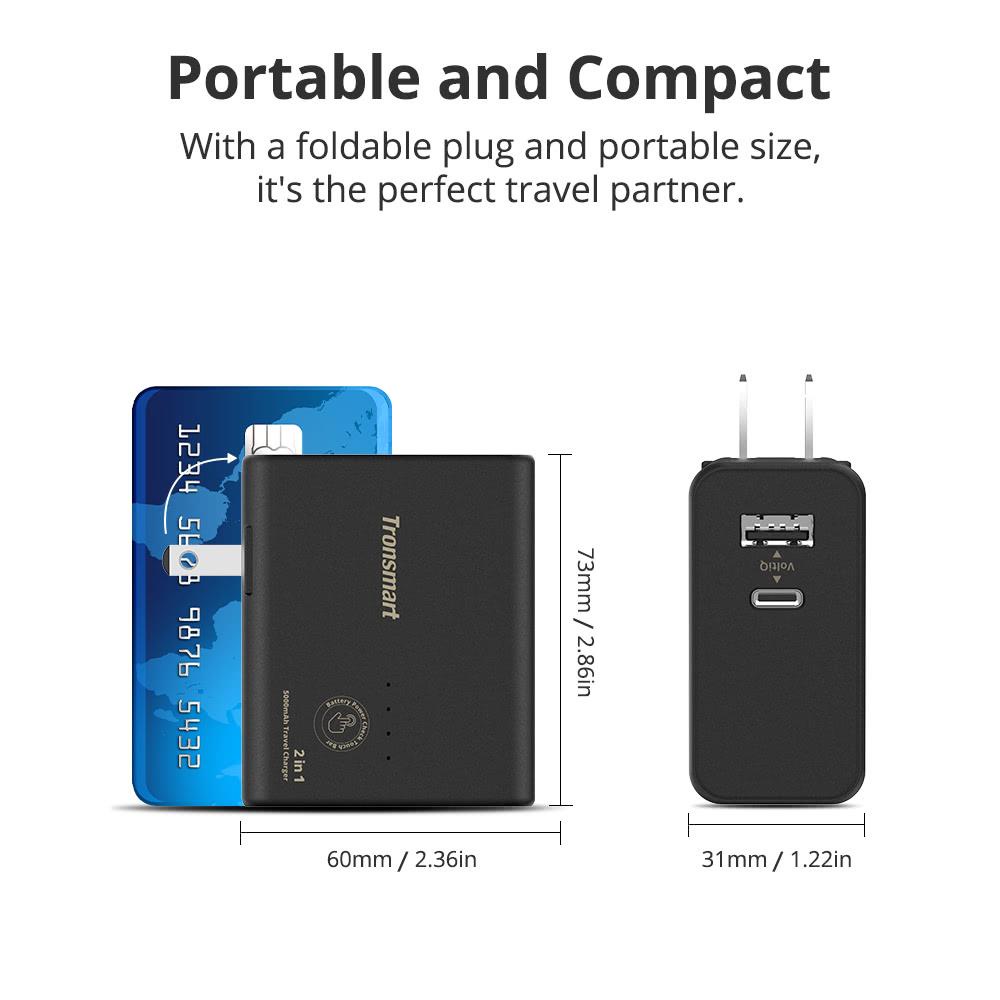 Tronsmart WPB01 Universal Travel Fast Charger Power Bank Dual USB Ports ...