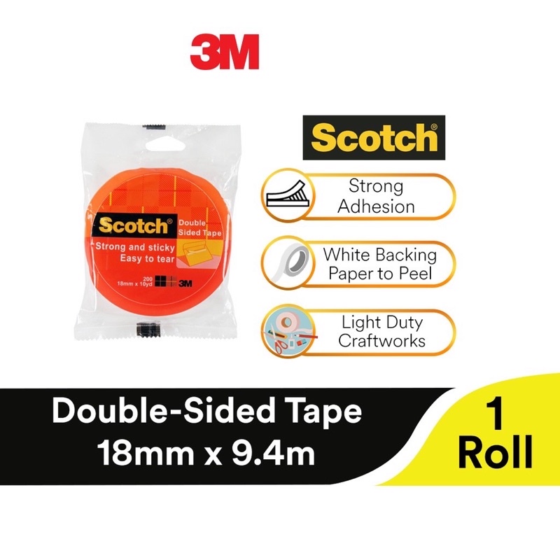 3M Scotch 200 Double-Sided Tissue Tape (12mm ,18mm , 24mm)Strong And ...