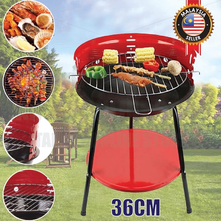 36CM Portable Round Charcoal Barbecue BBQ Grill Stove Tabletop Picnic ...