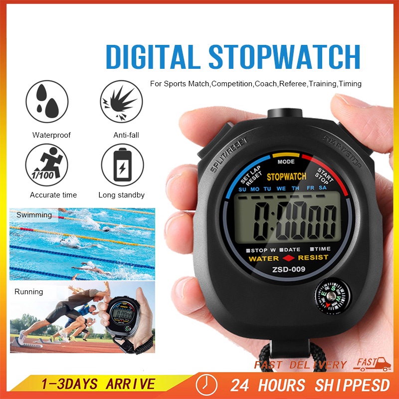 Professional Stopwatch Waterproof Digital LCD Chronograph Sports ...