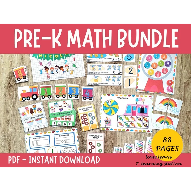 A40 Pre-k Math learning Bindle Printable (PDF) Kindergarten Mathematics ...