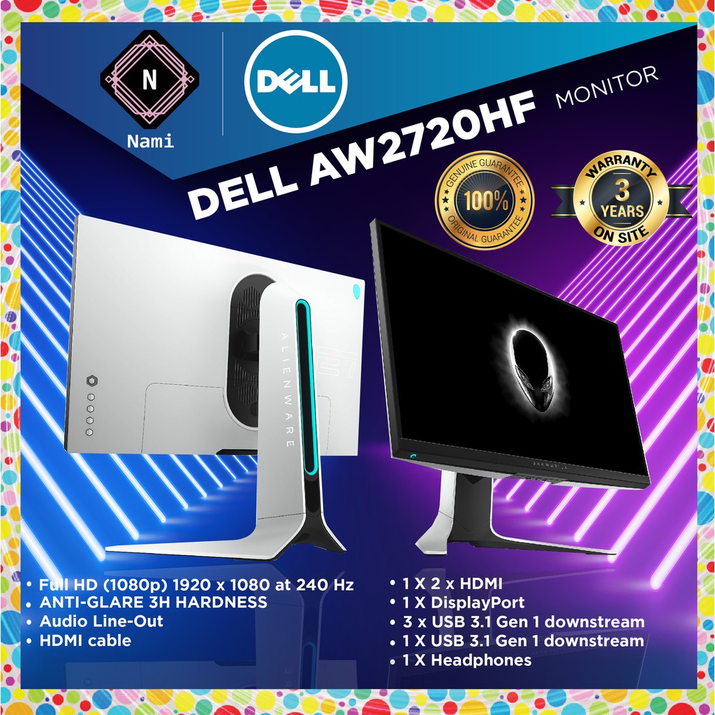 gnbF Dell Alienware AW2720HF 27" IPS Gaming Monitor (DP,2xHDMI,3 Years ...