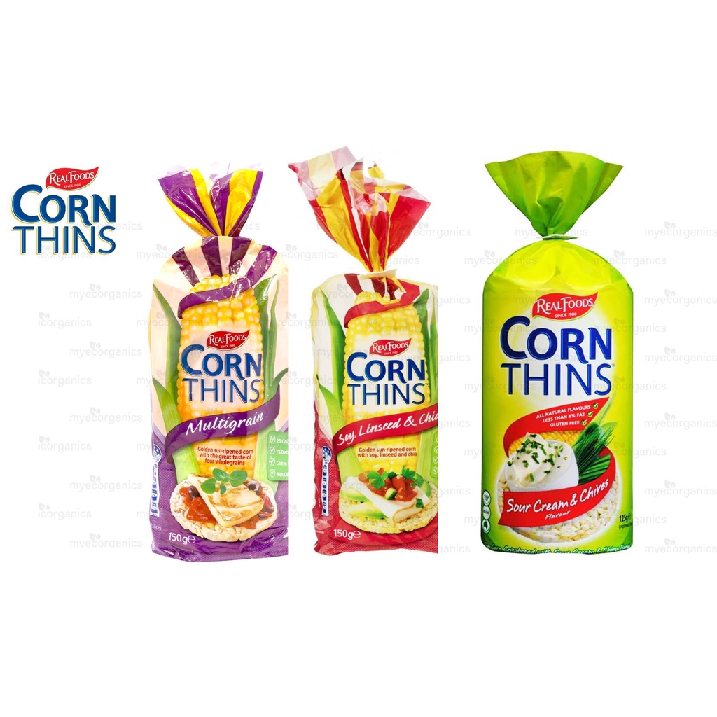 Real Food Corn Thins™ (Soy linseed & Chia/Multigrain/Original) 150gm ...