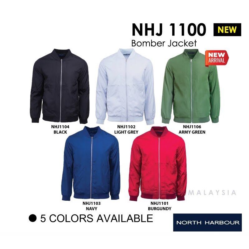North Harbour NHJ 1100 Unisex Adult Bomber Jacket - Burgandy/Light Grey ...