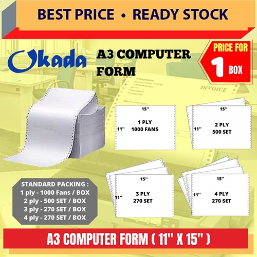 A3 NCR COMPUTER PAPER (11'' X 15'') / Computer Form Paper / 1ply 2ply ...