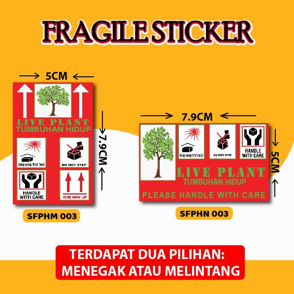 🔥READYSTOCK🔥 [BUY 10 + 2] STICKER FRAGILE TUMBUHAN & POKOK HIDUP MERAH ...