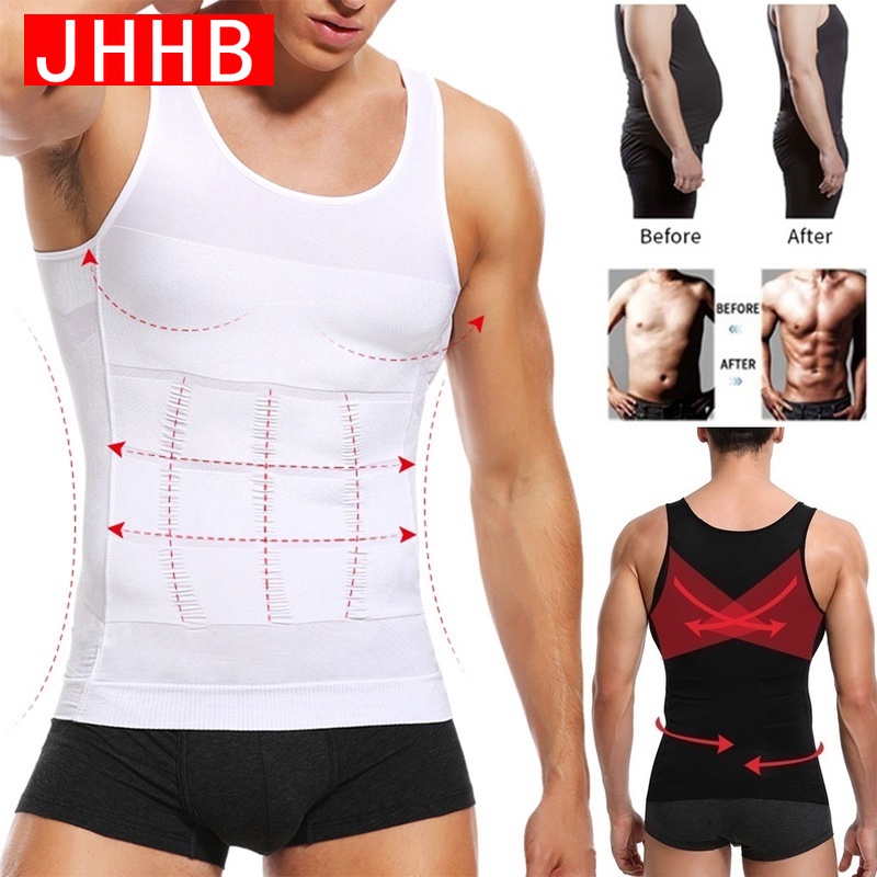 Mens Slimming Compression Vest Body Shaper Chest Abdominal Belly ...