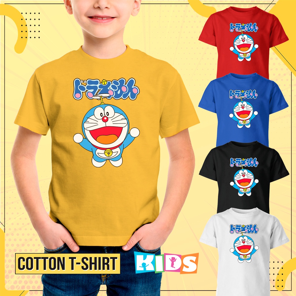 Doraemon Cartoon Kids T-Shirt 100% Cotton Round Neck Short Sleeve Baju ...