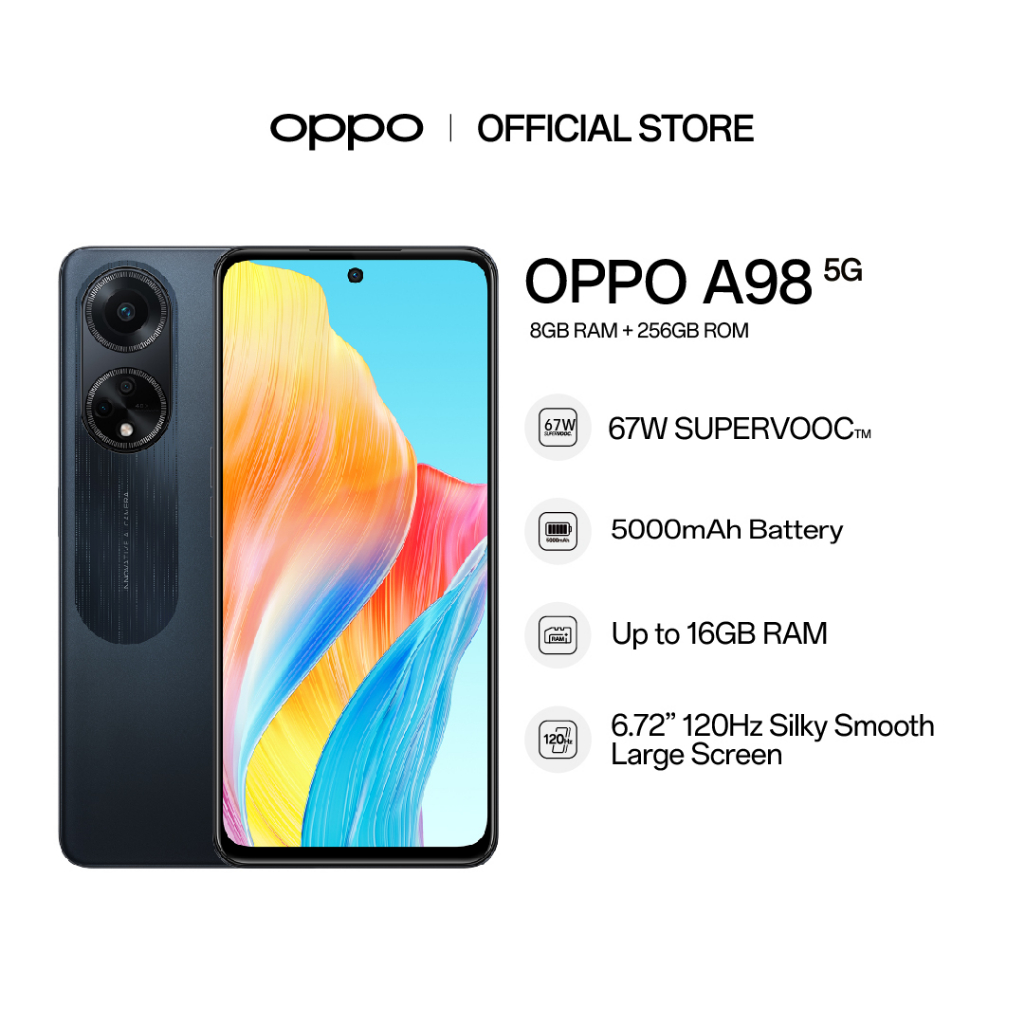 OPPO A98 5G Smartphone | 8GB RAM + 256 GB ROM | 67W SUPERVOOC | 5000mAh Battery | Shopee Malaysia