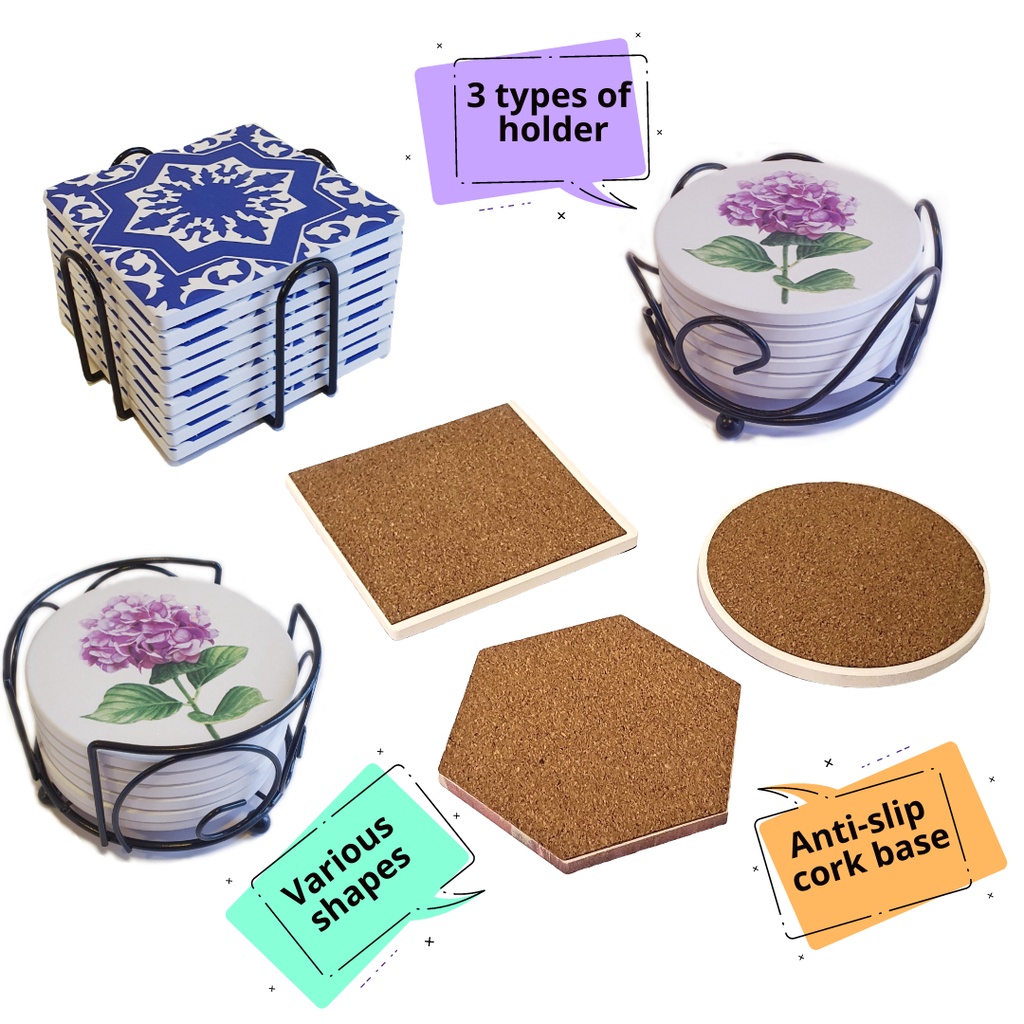 [CLEARANCE SALE] Large Coaster Holder (fit up to 9 ceramic cup coasters ...