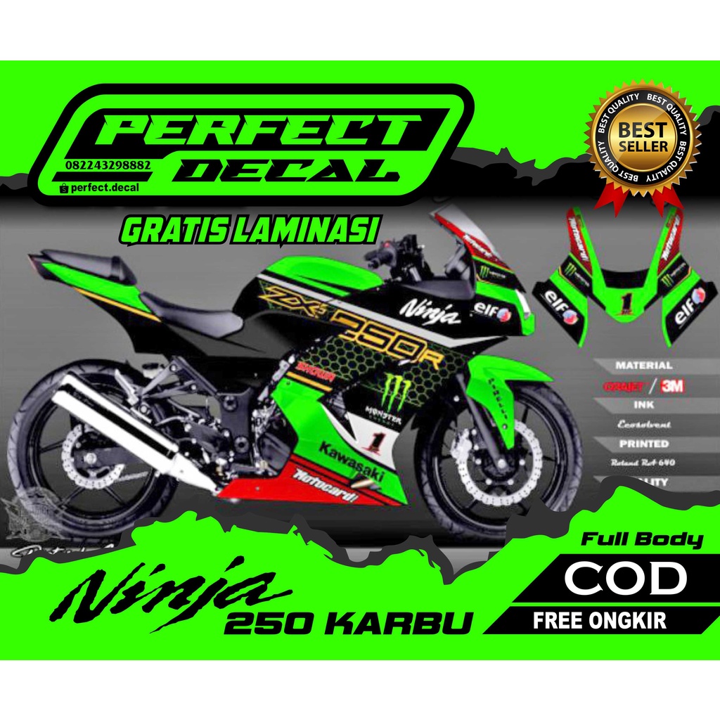 Decal Sticker Motorcycle Kawasaki NINJA 250 Carburetor/NINJA 250 FI ...