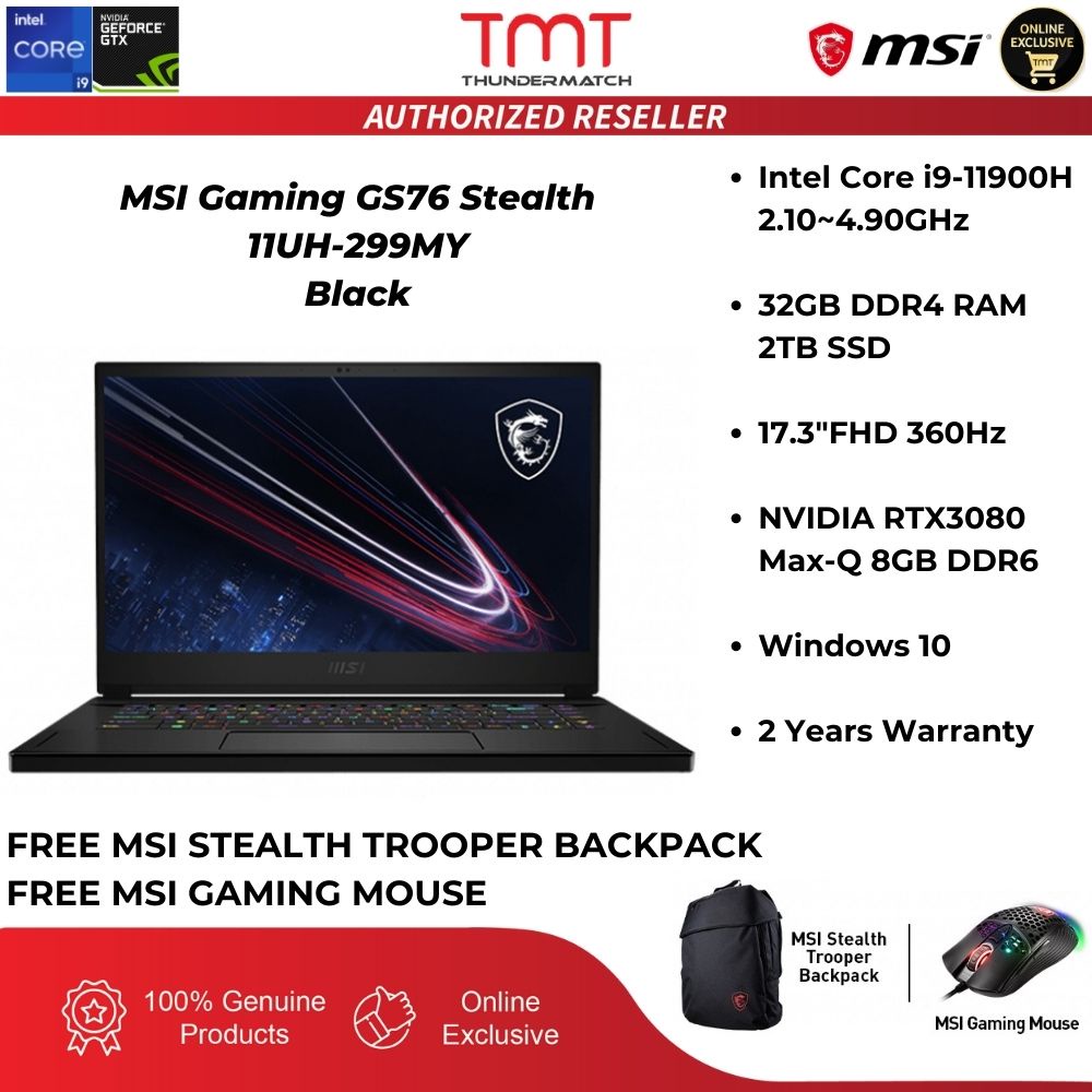MSI GS76 Stealth 11UH-299MY Gaming Laptop | i9-11900H | 32GB RAM 2TB ...
