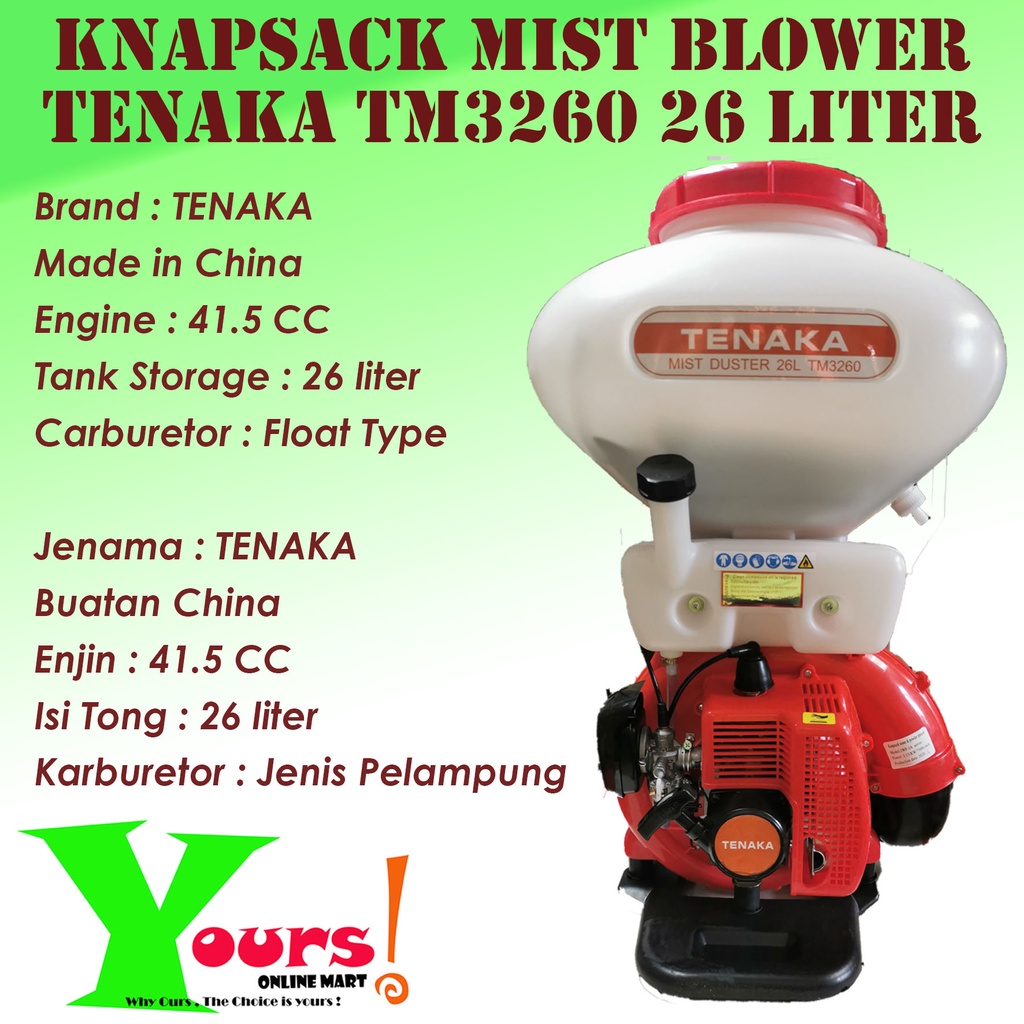 TM3200 TENAKA KNAPSACK MIST BLOWER 20 liter / 25 liter / MESIN BLOWER ...