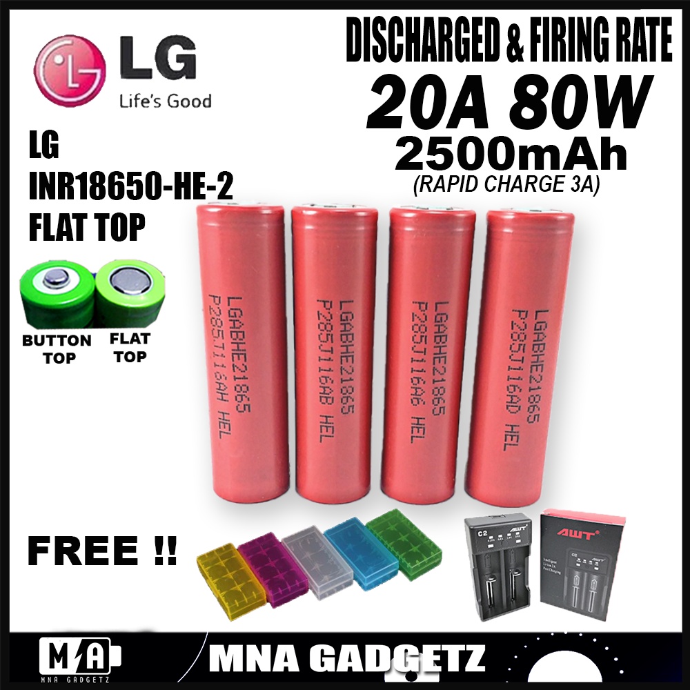 LG HE2 18650 2500mAh 20A Flat Top Original Lithium Ion Battery ...