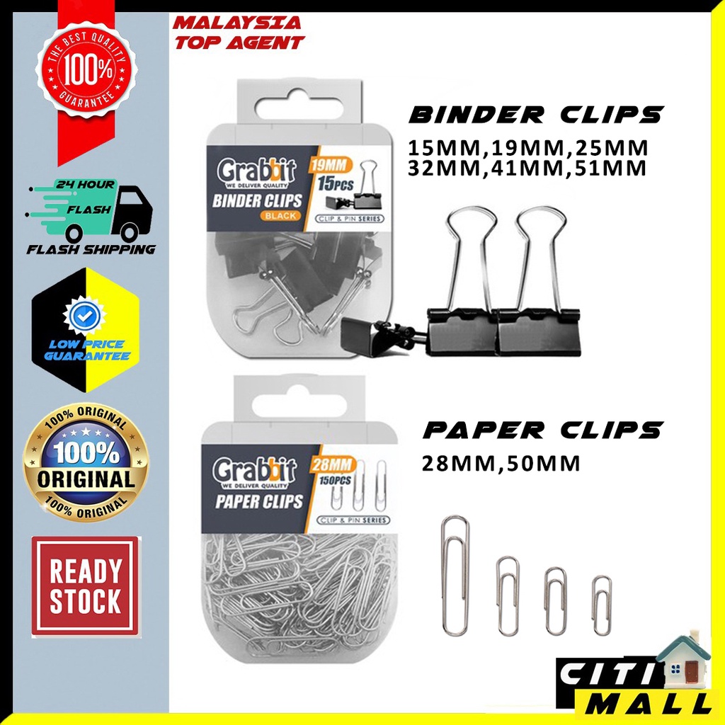Binder Clips Black Clip Hitam 19mm 25mm Paper Clips Round Klip Pengikat ...