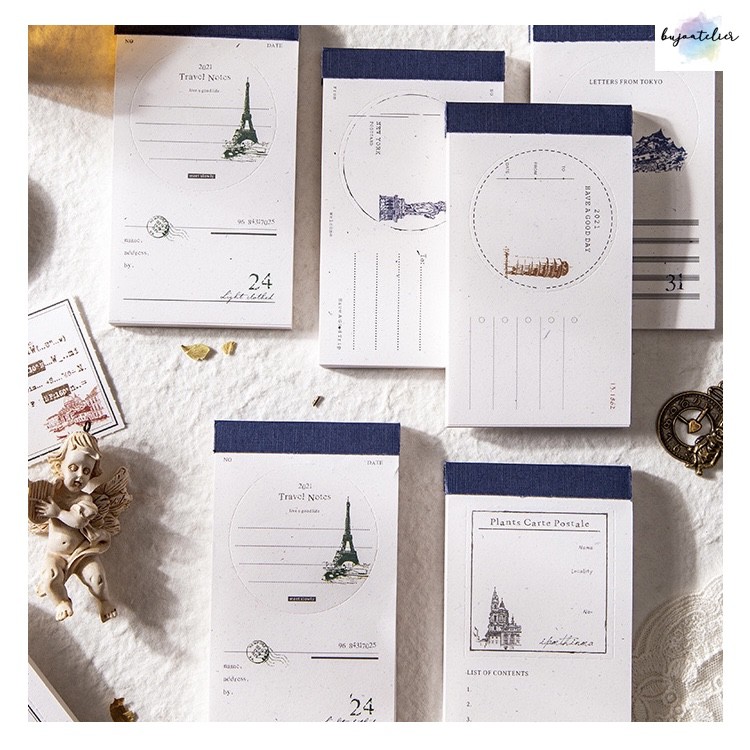 bujoatelier 50 Pcs Tearable Travel Note Pad Paris Venice Tokyo London ...