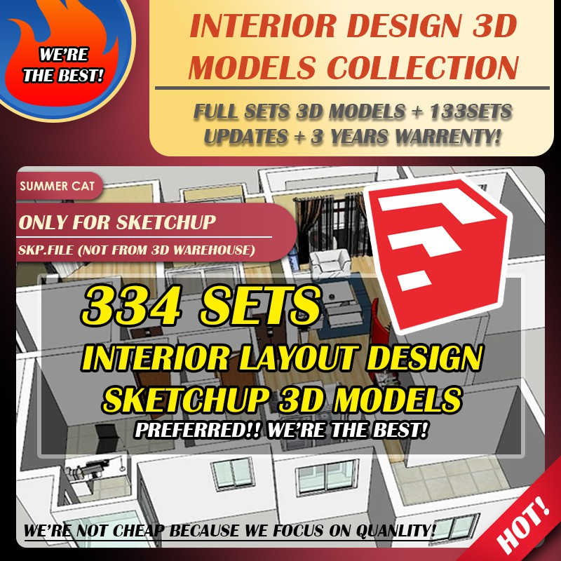 🔥PREFERRED🔥 FULL 334 SKU52 SETS INTERIOR LAYOUT DESIGN SKETCHUP DETAIL ...