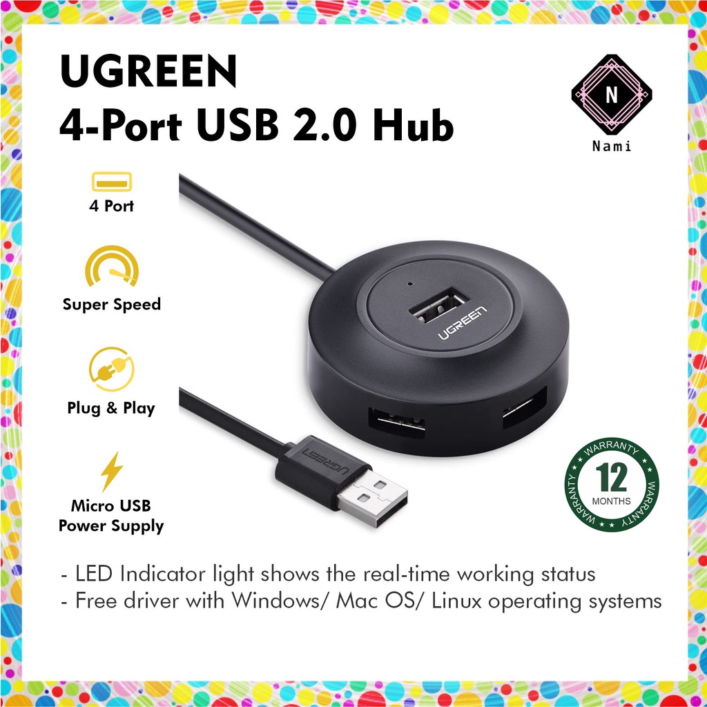 UGREEN 1 Meter USB 2.0 4 Ports USB HUB with Micro USB Charging Port ...
