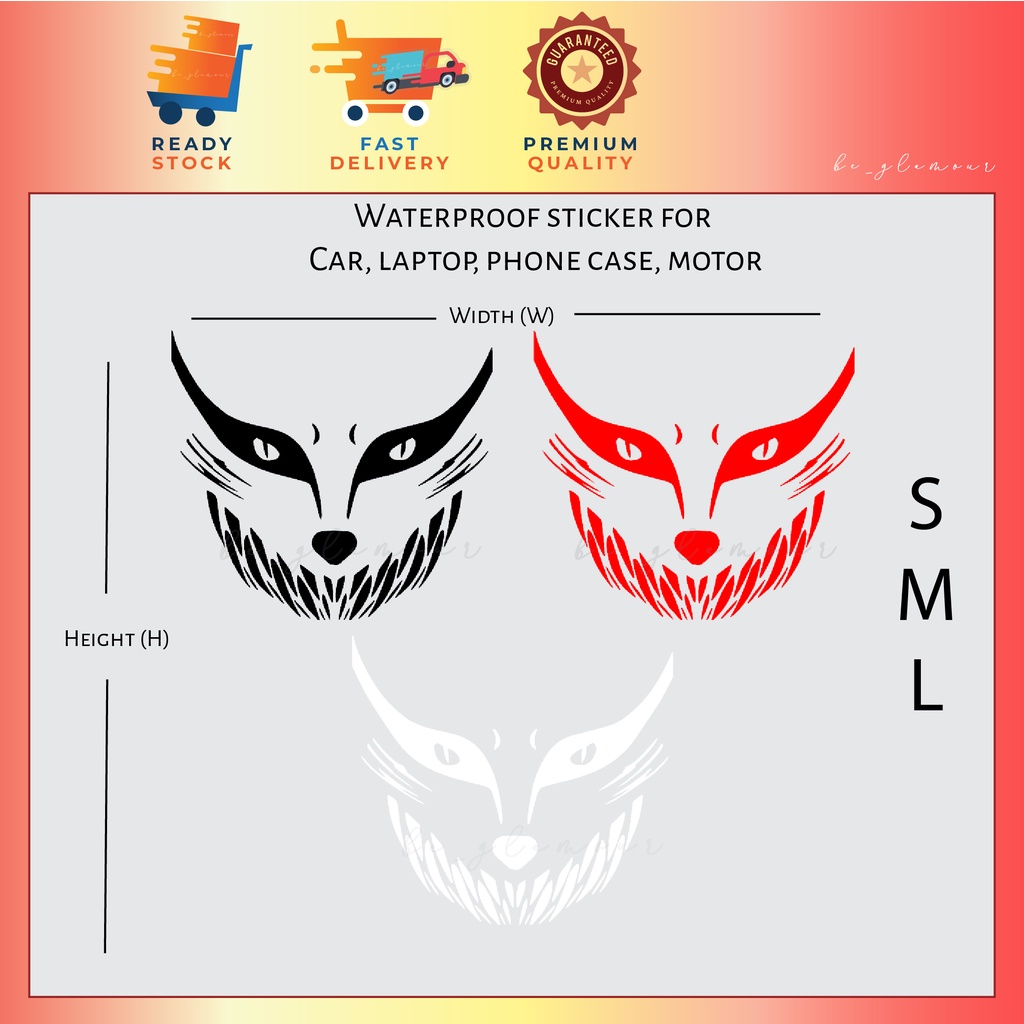 Kurama Kyubi Fox Naruto sticker reflective stiker Nine Tail Kereta ...