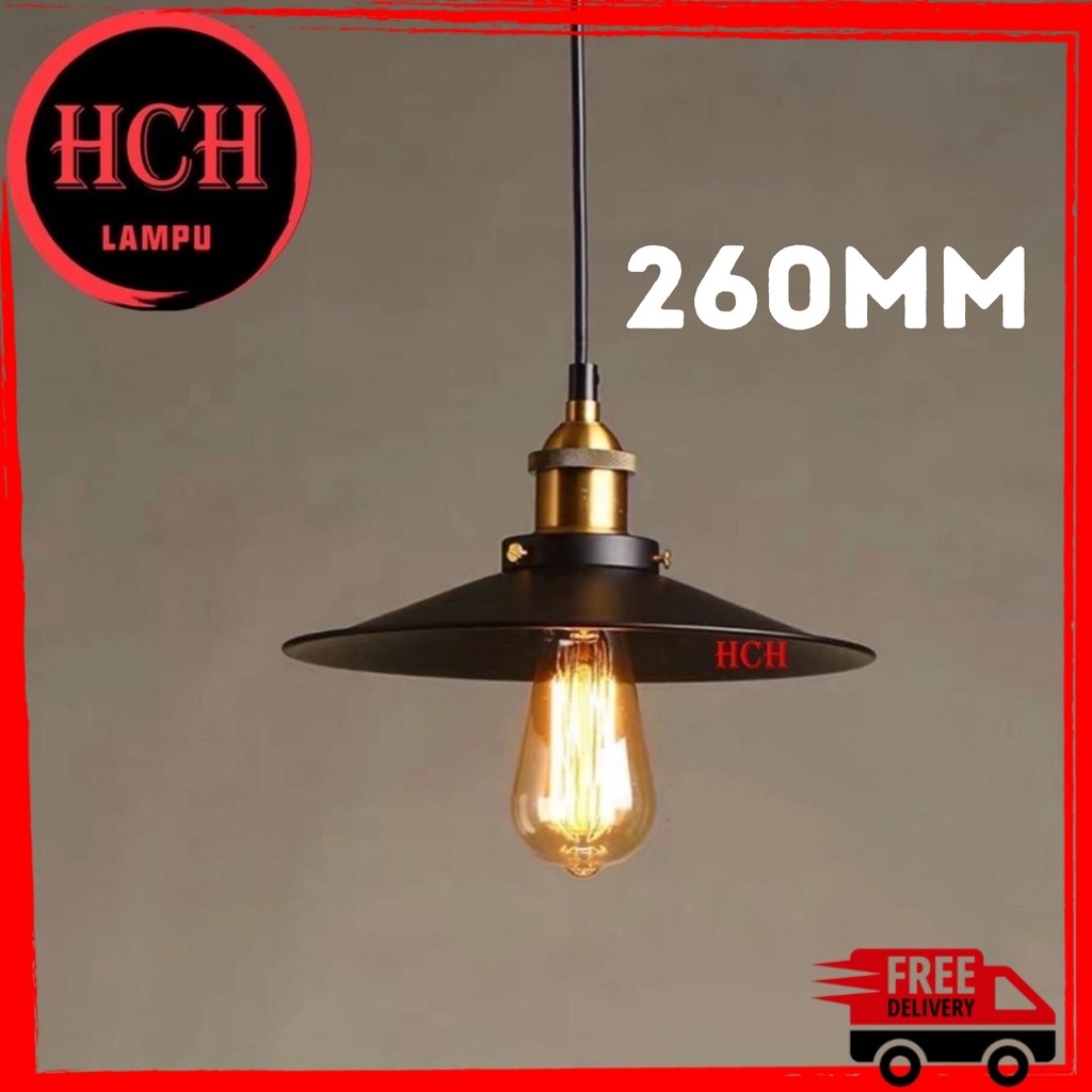 260mm HCH Loft Pendant Light E27 Holder Black Retro Ceiling Lamp Lampu ...