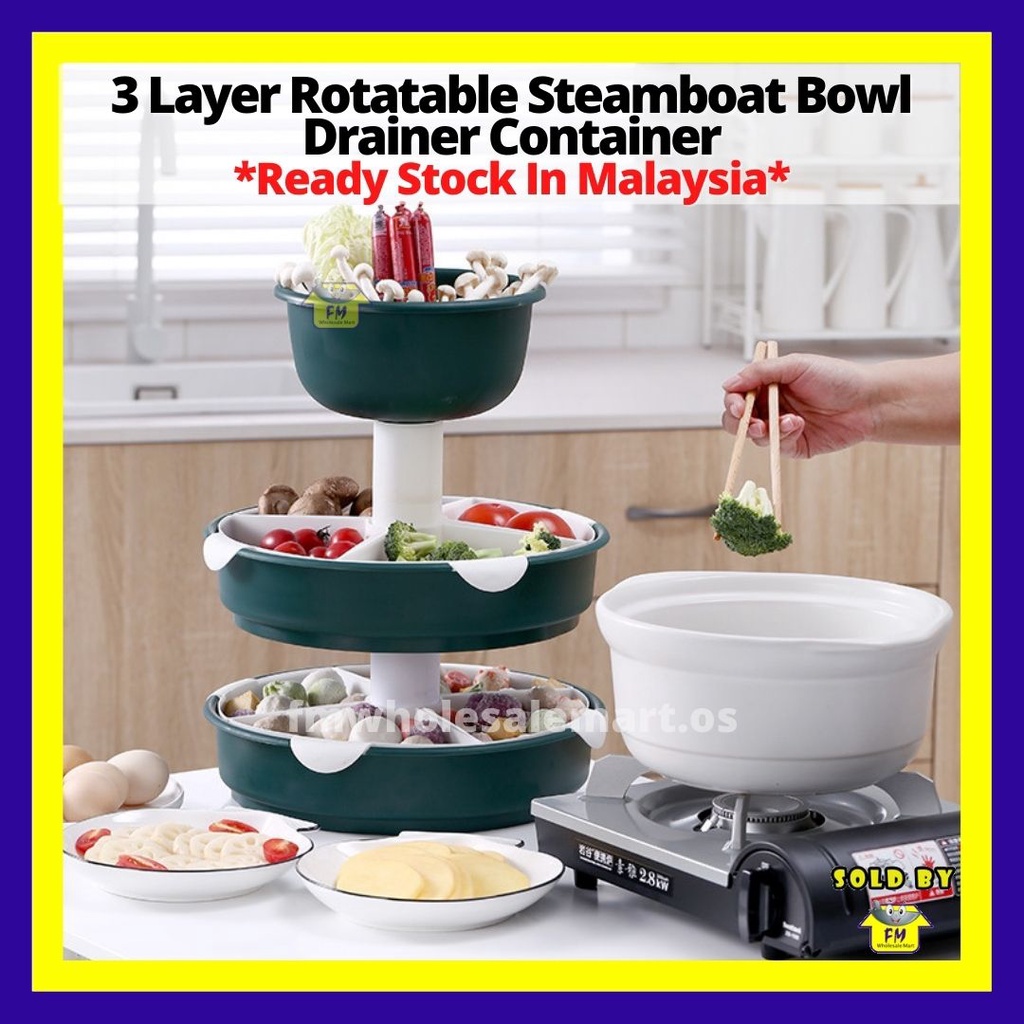 3 Layer Rotating Steamboat Bowl Drainer Container / Steamboat Bowl ...