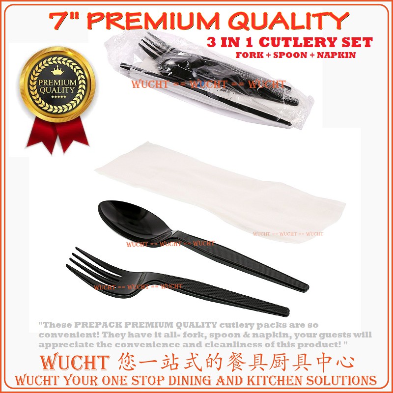 【WUCHT】PREPACK 100s x 7" 3 in 1 Disposable Cutlery Set Premium Plastic ...