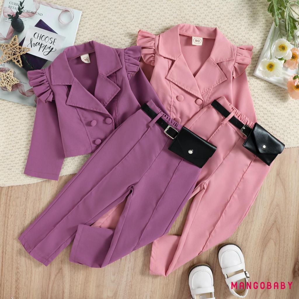 MGG-Kid Girl Spring Clothes Set, Solid Long Sleeve Lapel Button-Up Suit Coat + Trousers with ...