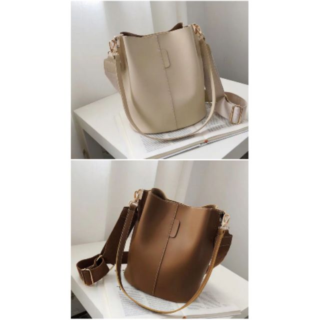 INS Korea Bucket Bag 2019新款复古水桶包大容量百搭ins宽肩带单肩斜挎大包 | Shopee Malaysia