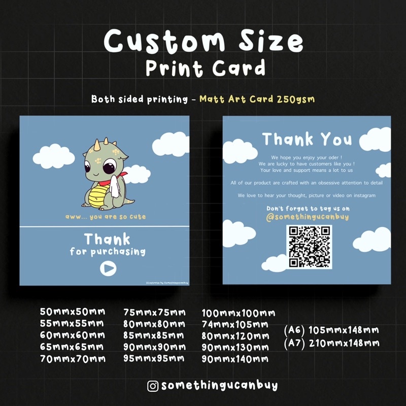 [100 pcs] Custom Size Print Card Matt Art Card 250gsm Both Side ...