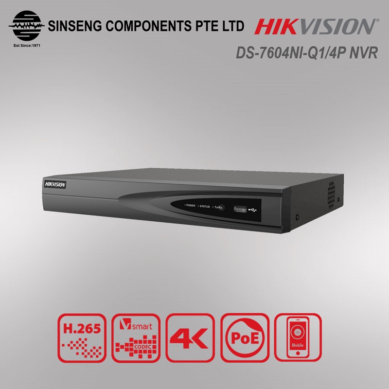 Hikvision 4CH NVR - DS-7604NI-Q1/4P Network Video Recorder CCTV Embedded Plug & Play 4K NVR [App ...