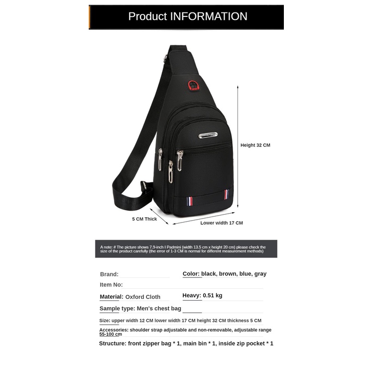 DM Men's Sling Chest Bag USB Port Crossbody Bags Beg Silang Handbag Beg ...