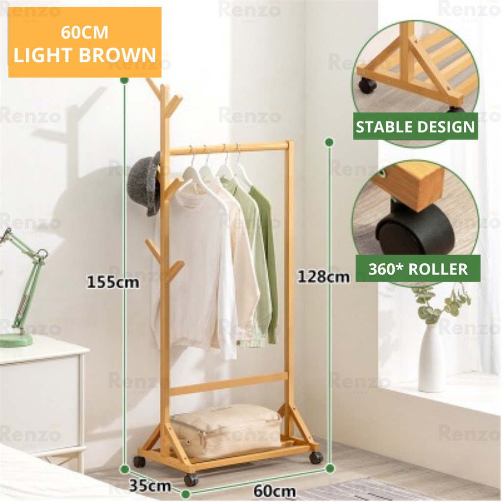 Wood Clothes Wardrobe Rack Cabinet Hanger Hanging Pole Rak Almari ...