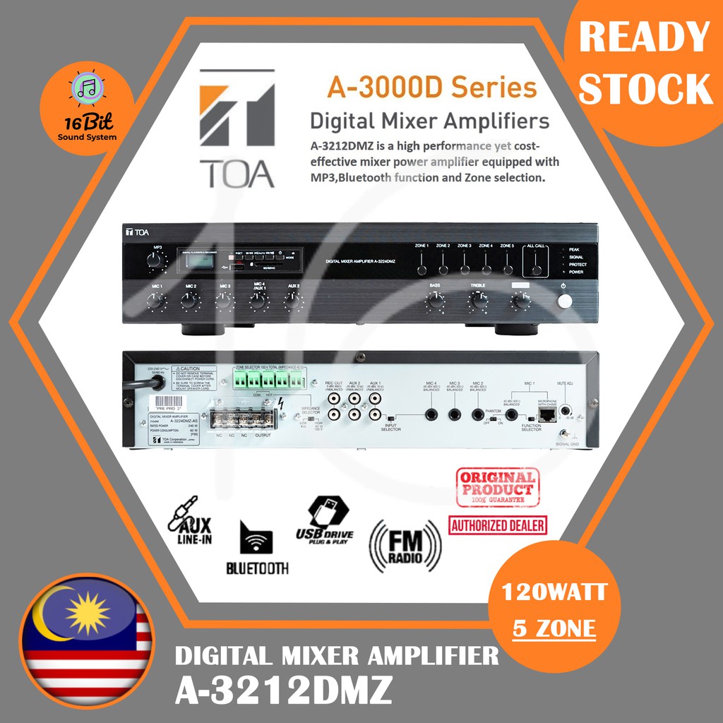 TOA Amplifier A-3212DMZ 120Watt Mixer Power Amplifier with USB input ...