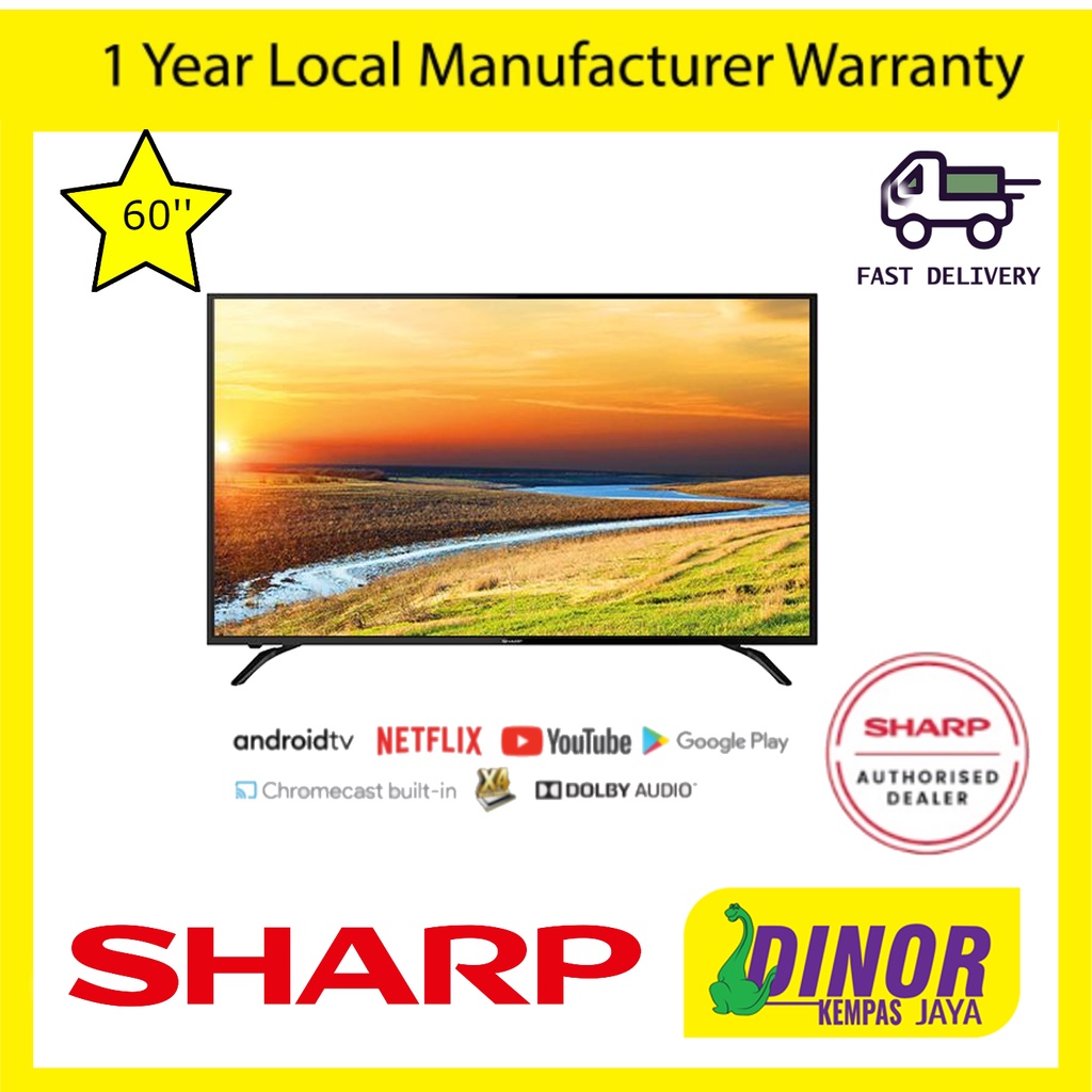 Sharp AQUOS 60 Inch 4K UHD Android TV 4TC60DL1X Netflix Youtube ...