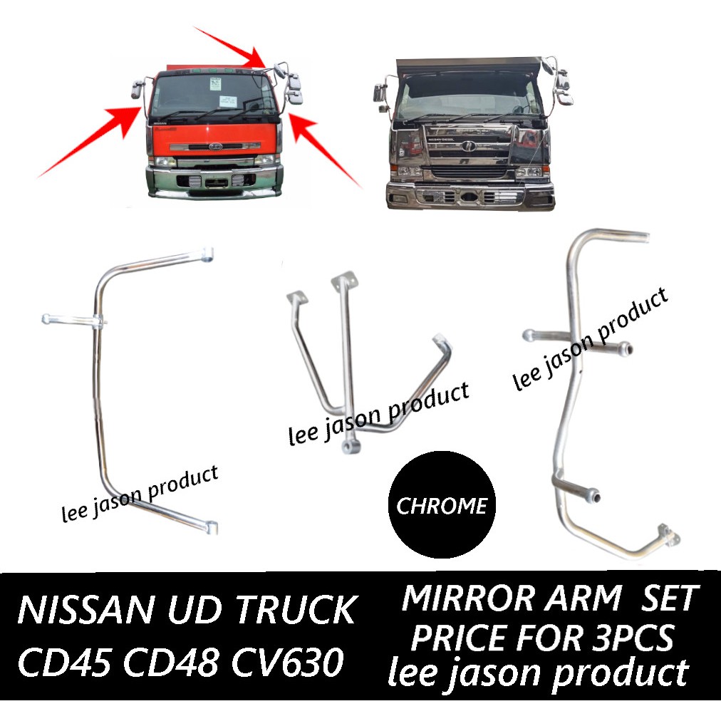 J01S01 NISSAN UD TRUCK CD45 CD48 CV630 GE13 CHROME MIRROR ARM SET 3PCS ...