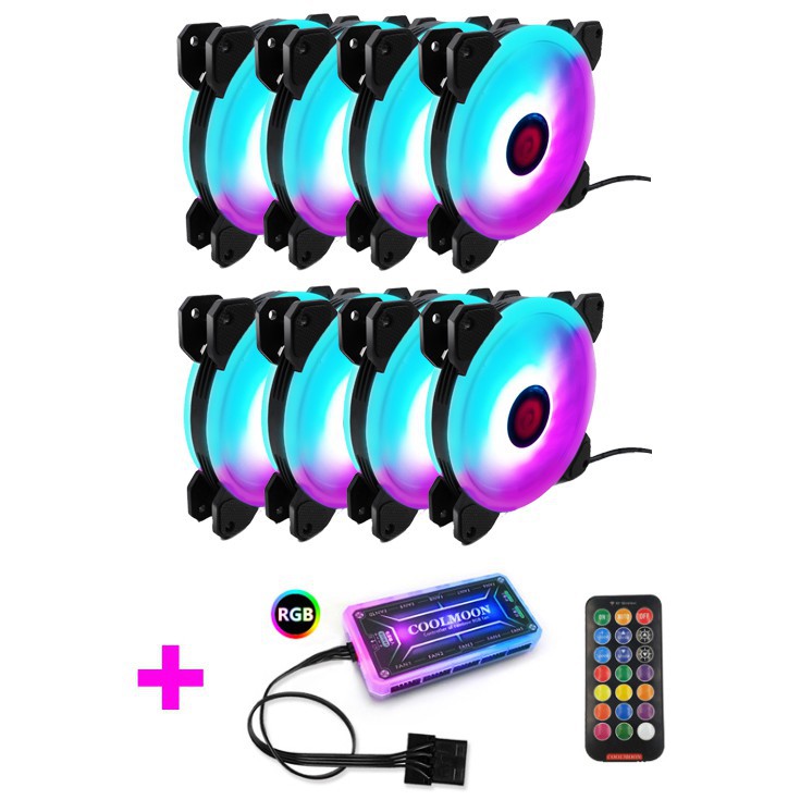Set Of 8 Radiator Fans, Coolmoon V3 / Ver 3 RGB Led Fan Case - With Hub ...
