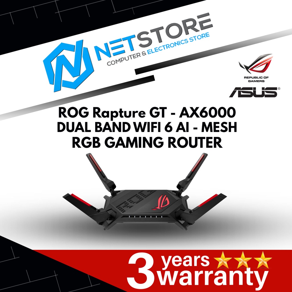 ASUS ROG Rapture GT-AX6000 DUAL BAND WIFI 6 AI-MESH RGB GAMING ROUTER ...