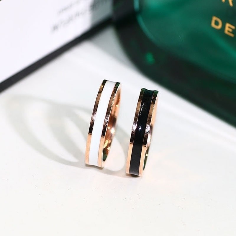 Korean Version Titanium Steel Ring Black White Epoxy Couple Fashion ...