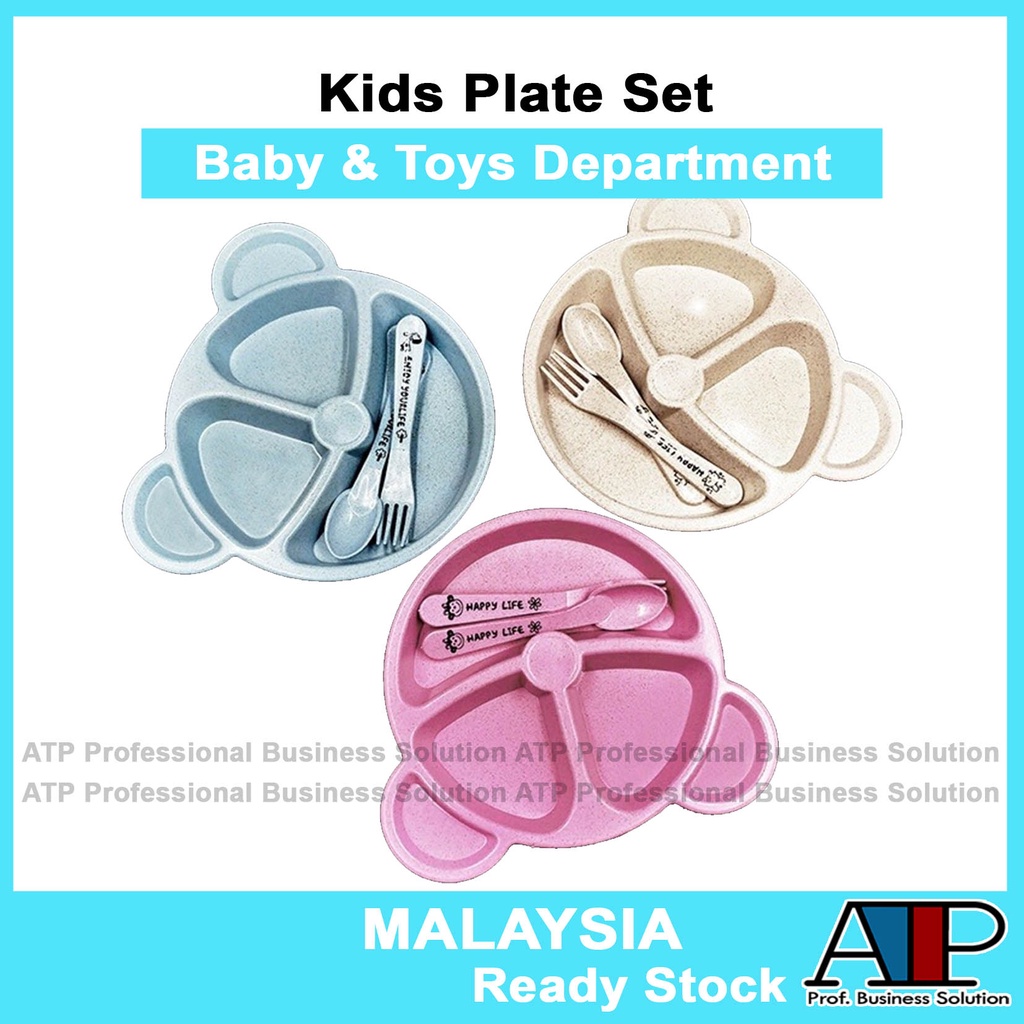 Baby👶🏼 Set Pinggan Kids Wheat Straw Cartoon Dinner Plate Kindergarten ...